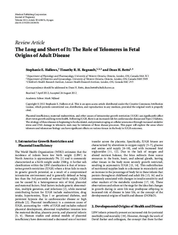 (PDF) The Long and Short of It: The Role of Telomeres in Fetal Origins ...