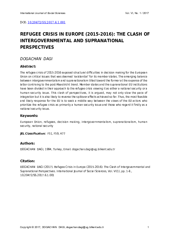 (PDF) Refugee Crisis in Europe (2015-2016): The Clash of ...