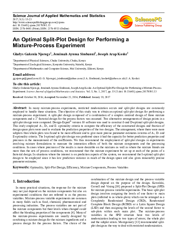 (PDF) Optimal Split-Plot Design for Mixture Experiments