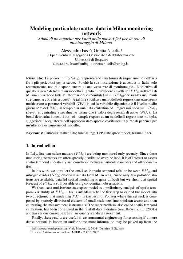 (PDF) Modeling particulate matter data in Milan monitoring network