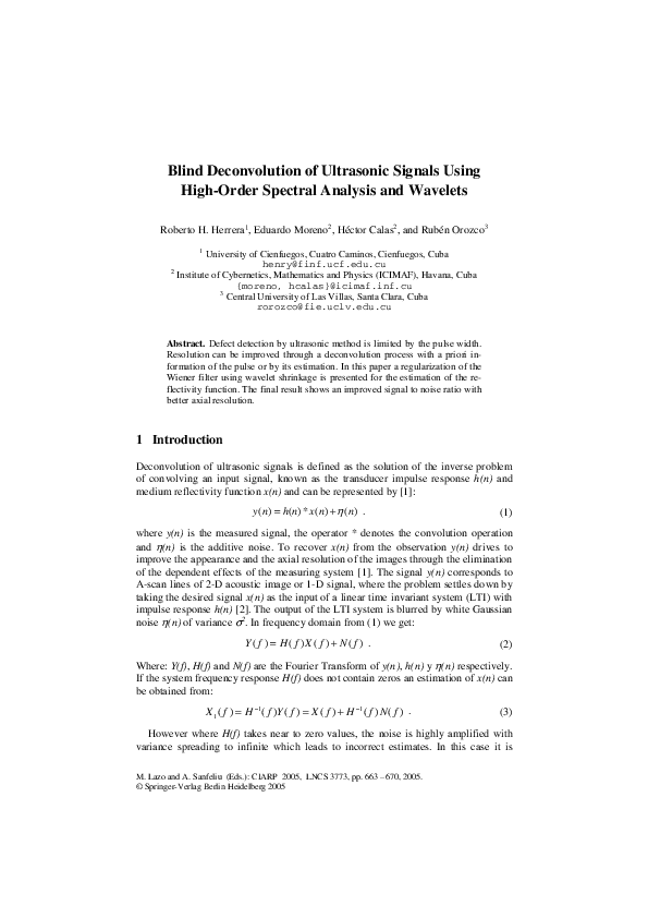 (PDF) Blind deconvolution of ultrasonic signals using high-order spectral analysis and wavelets