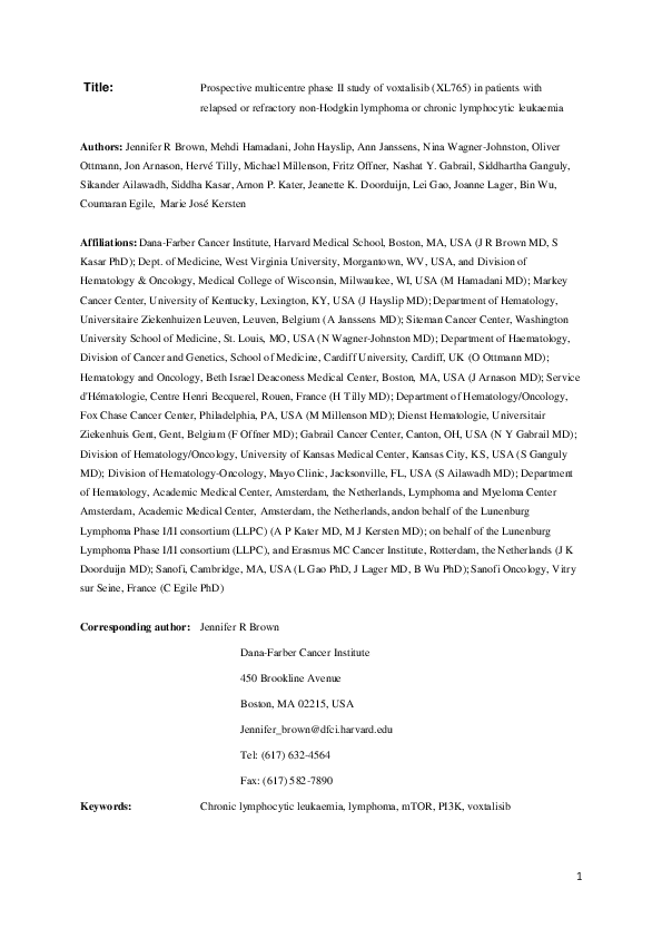 (PDF) Voxtalisib (XL765) in patients with relapsed or refractory non ...
