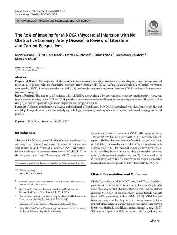 (PDF) The Role of Imaging for MINOCA (Myocardial Infarction with No ...