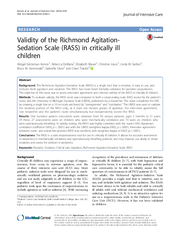 (PDF) Validity of the Richmond Agitation-Sedation Scale (RASS) in ...