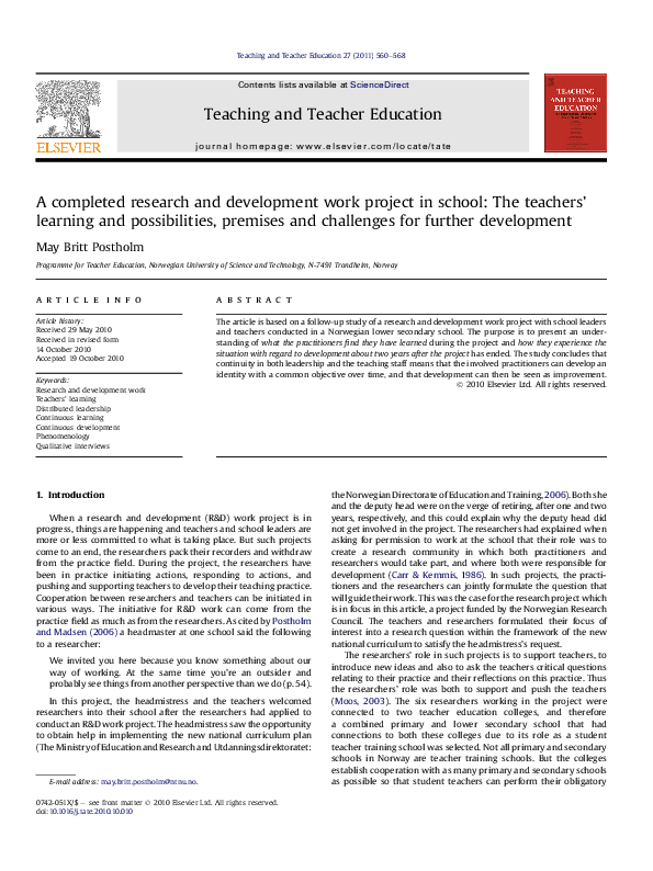 (PDF) A completed research and development work project in school: The ...