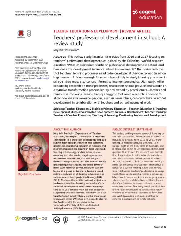 Pdf Teachers Professional Development In School A Review Study
