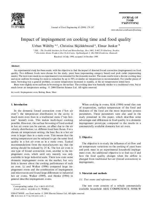 (PDF) Impact of impingement on cooking time and food quality