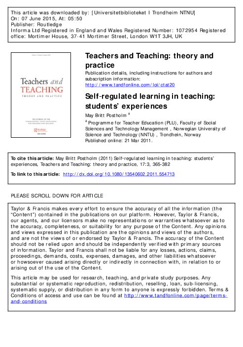 (PDF) Self-regulated learning in teaching: students' experiences