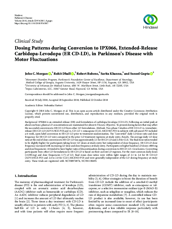 (PDF) Dosing Patterns during Conversion to IPX066, Extended-Release ...