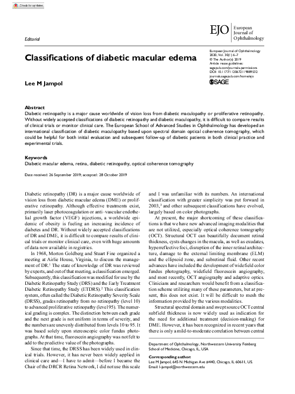(PDF) Classifications of diabetic macular edema