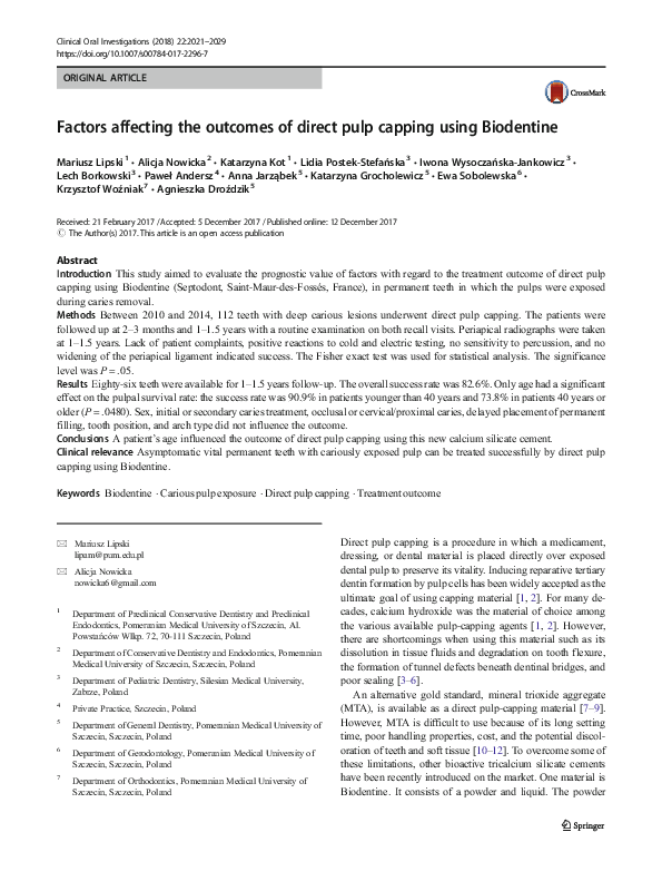 (PDF) Factors affecting the outcomes of direct pulp capping using ...