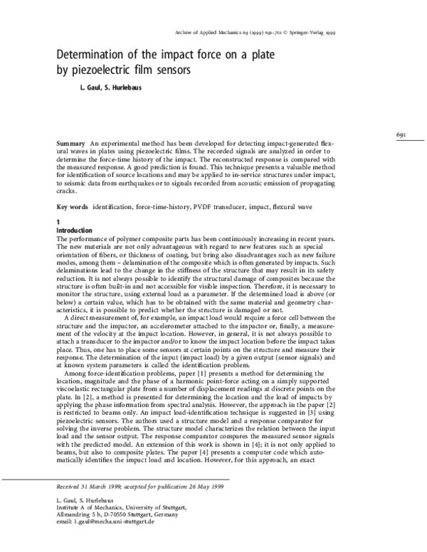 (PDF) Determination of the impact force on a plate by piezoelectric ...