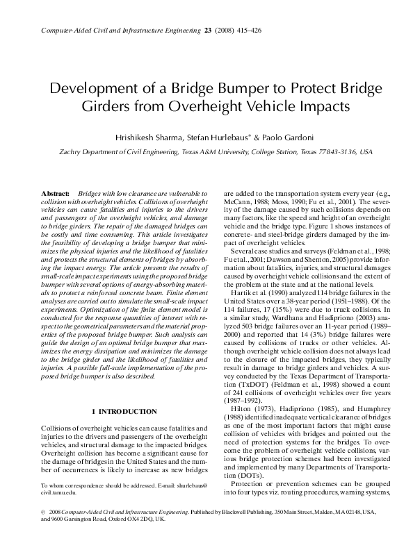 (PDF) Development of a Bridge Bumper to Protect Bridge Girders from ...