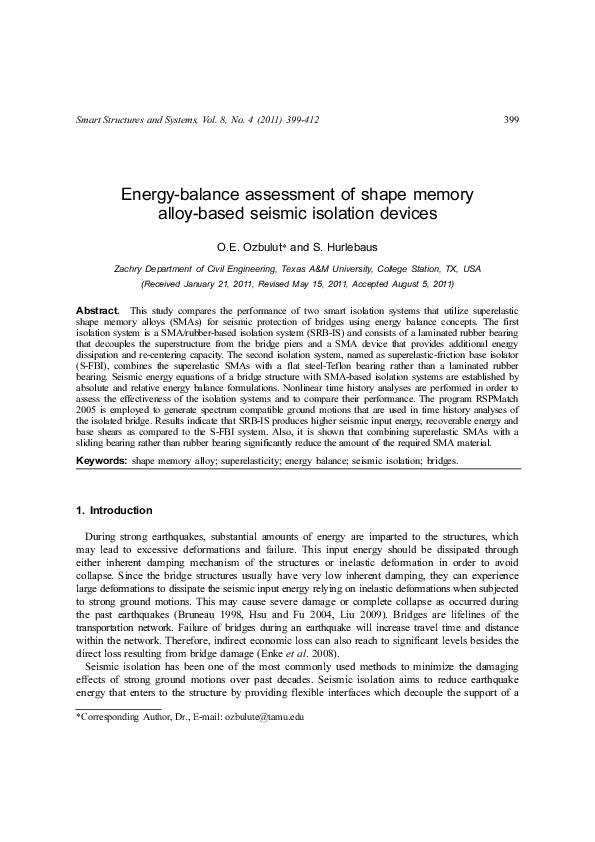 (PDF) Energy-balance assessment of shape memory alloy-based seismic ...
