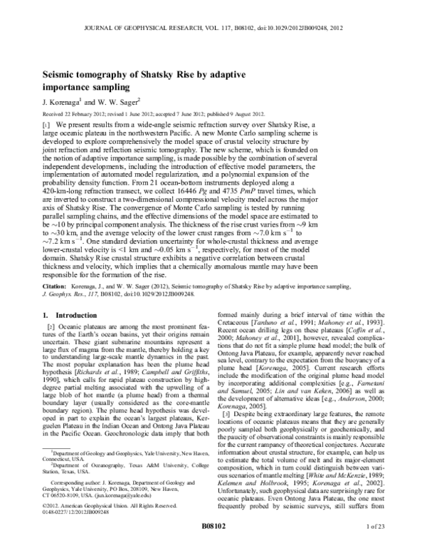 (PDF) Seismic tomography of Shatsky Rise by adaptive importance sampling