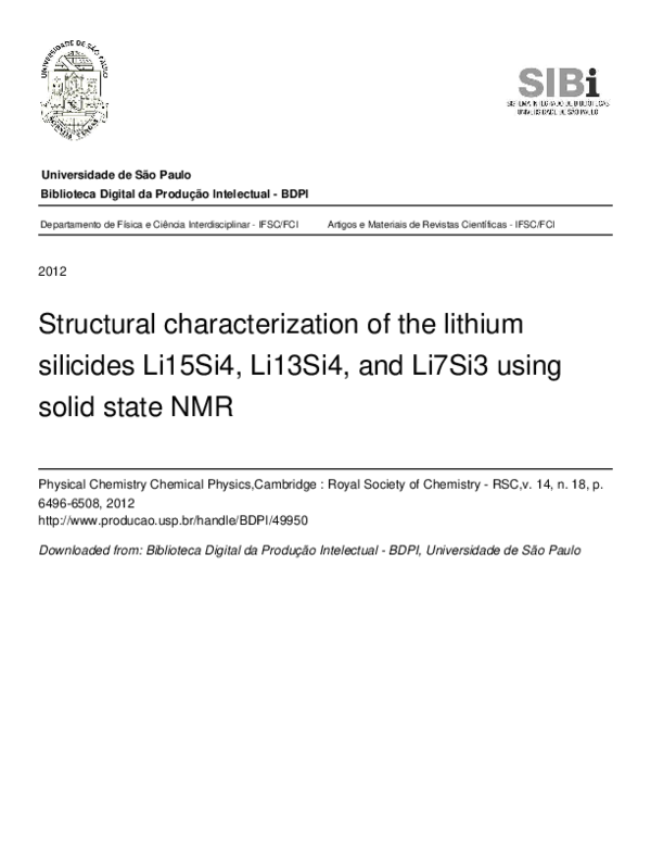(PDF) Structural characterization of the lithium silicides Li15Si4 ...