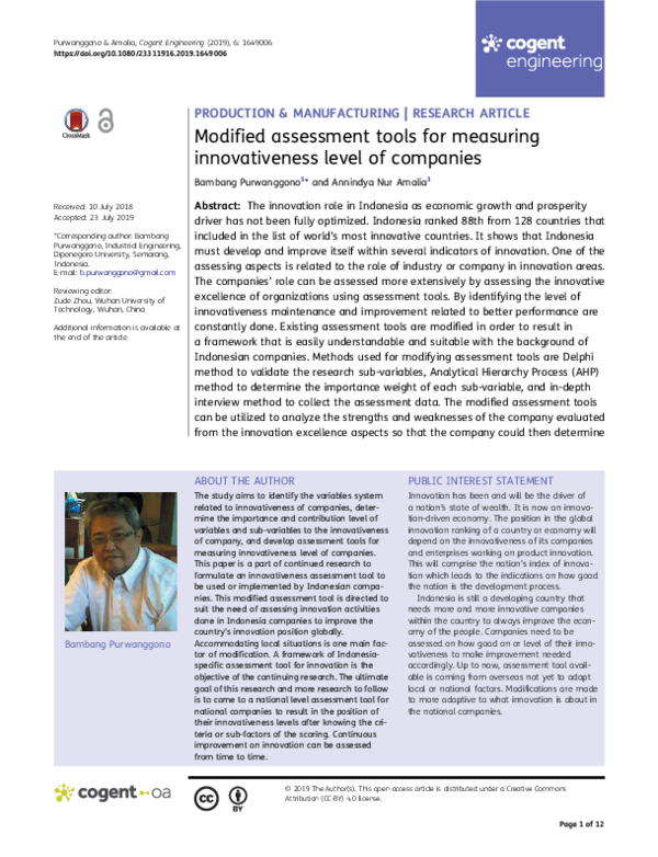 (PDF) Modified assessment tools for measuring innovativeness level of ...