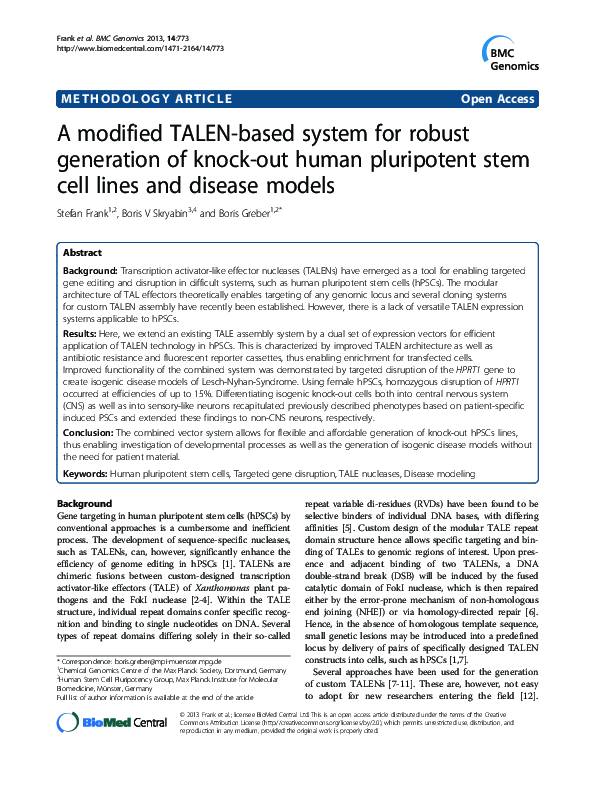 (PDF) A modified TALEN-based system for robust generation of knock-out ...