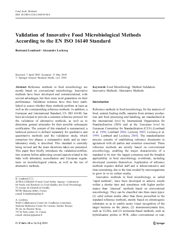 (PDF) Validation of Innovative Food Microbiological Methods According ...