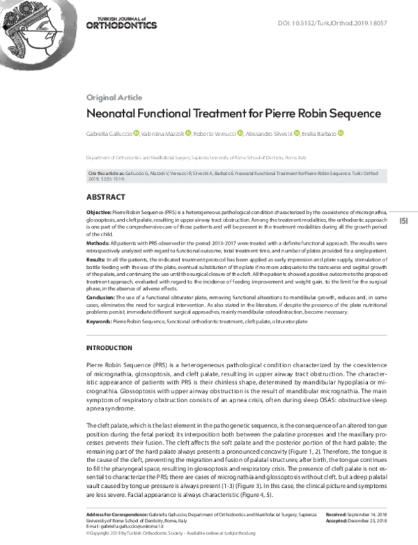 (PDF) Neonatal Functional Treatment for Pierre Robin Sequence