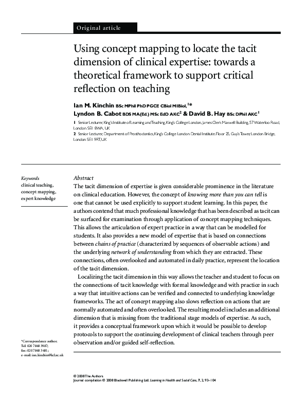(PDF) Using concept mapping to locate the tacit dimension of clinical ...