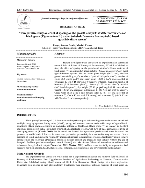 (PDF) Comparative study on effect of spacing on the growth and yield of ...