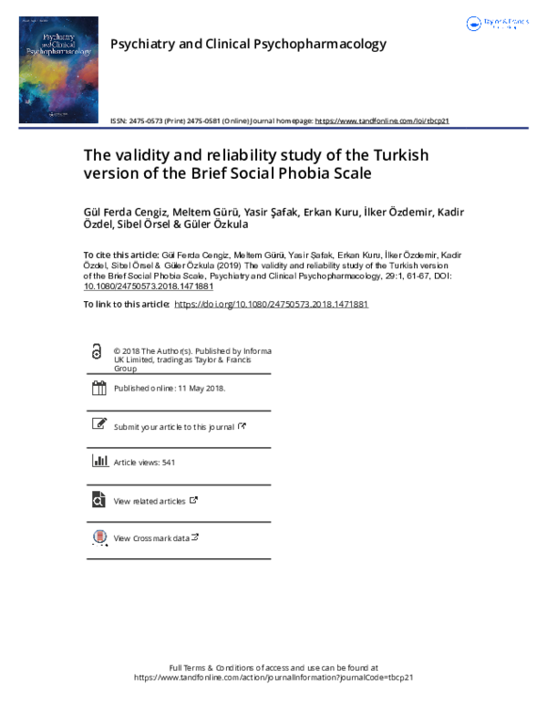 (PDF) The validity and reliability study of Turkish version of the ...