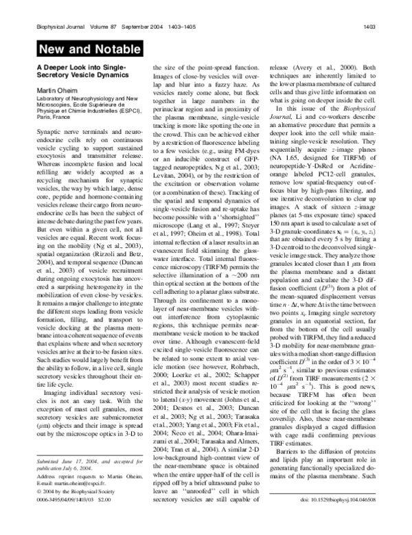 (PDF) A Deeper Look into Single-Secretory Vesicle Dynamics