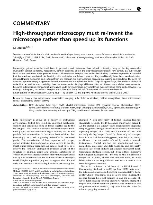 (PDF) High-throughput microscopy must re-invent the microscope rather ...