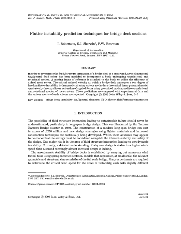 (PDF) Flutter instability prediction techniques for bridge deck sections