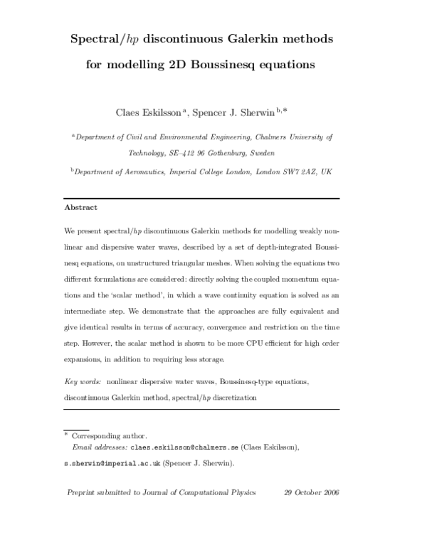 (PDF) Spectral/hp discontinuous Galerkin methods for modelling 2D ...