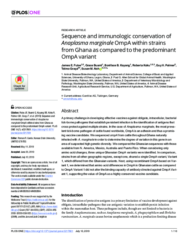 (PDF) Immunologic Conservation of Anaplasma marginale OmpA in Ghana