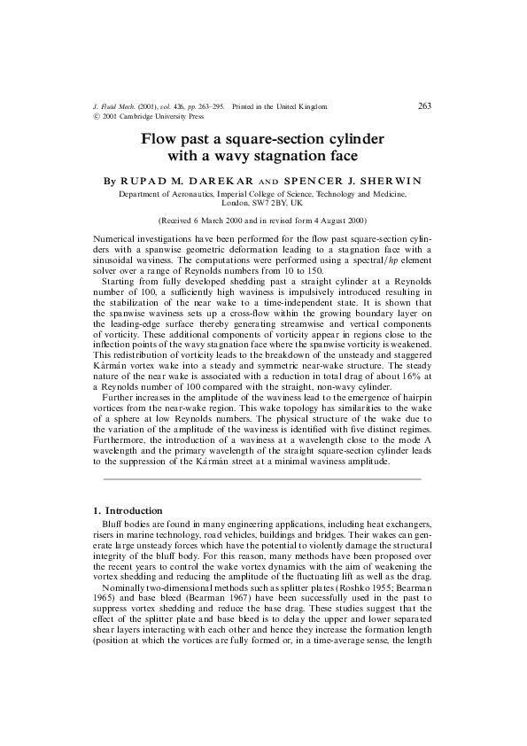 (PDF) Flow past a square-section cylinder with a wavy stagnation face