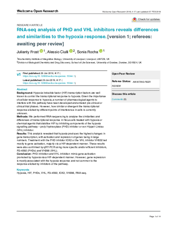 (PDF) RNA-seq analysis of PHD and VHL inhibitors reveals differences ...
