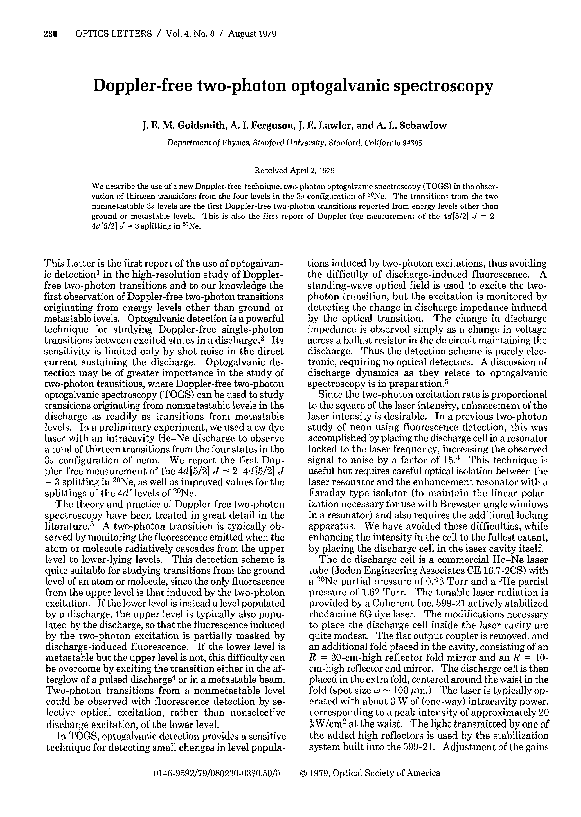 (PDF) Doppler-free two-photon optogalvanic spectroscopy