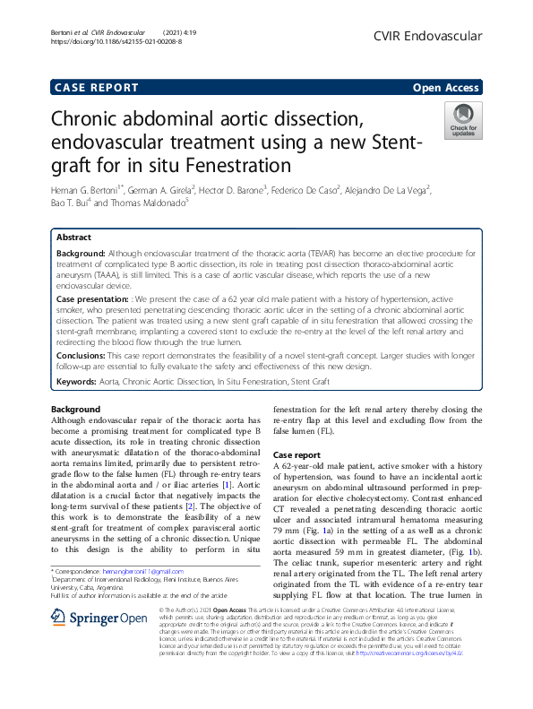 (PDF) Chronic abdominal aortic dissection, endovascular treatment using ...