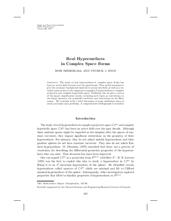 (PDF) Real Hypersurfaces in Complex Space Forms