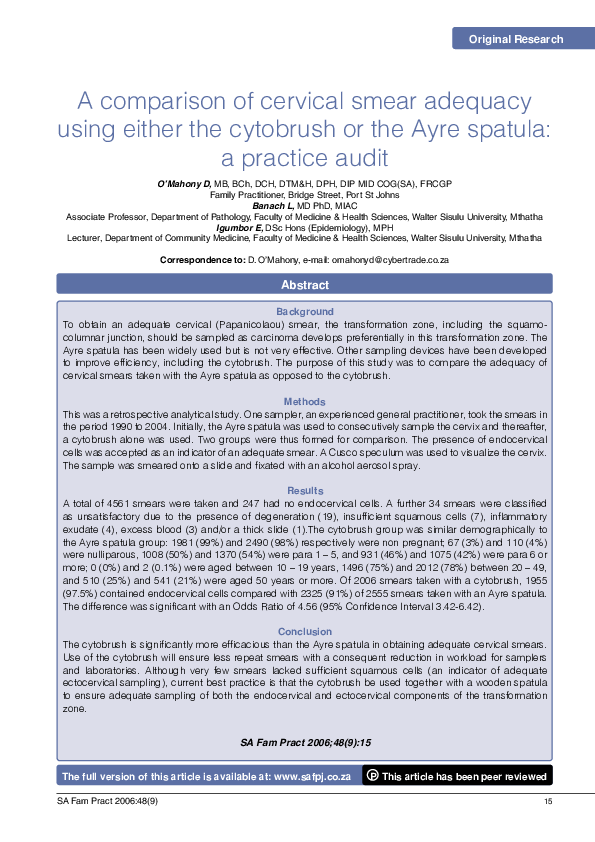 (PDF) A comparison of cervical smear adequacy using either the cytobrush or the Ayre spatula : a ...
