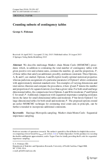 (PDF) Counting subsets of contingency tables