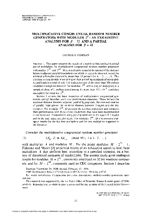 (PDF) Multiplicative Congruential Random Number Generators with Modulus ...