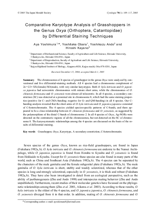 (PDF) Comparative Karyotype Analysis of Grasshoppers in the Genus Oxya ...
