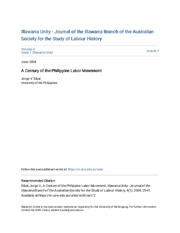 (PDF) A Century of the Philippine Labor Movement