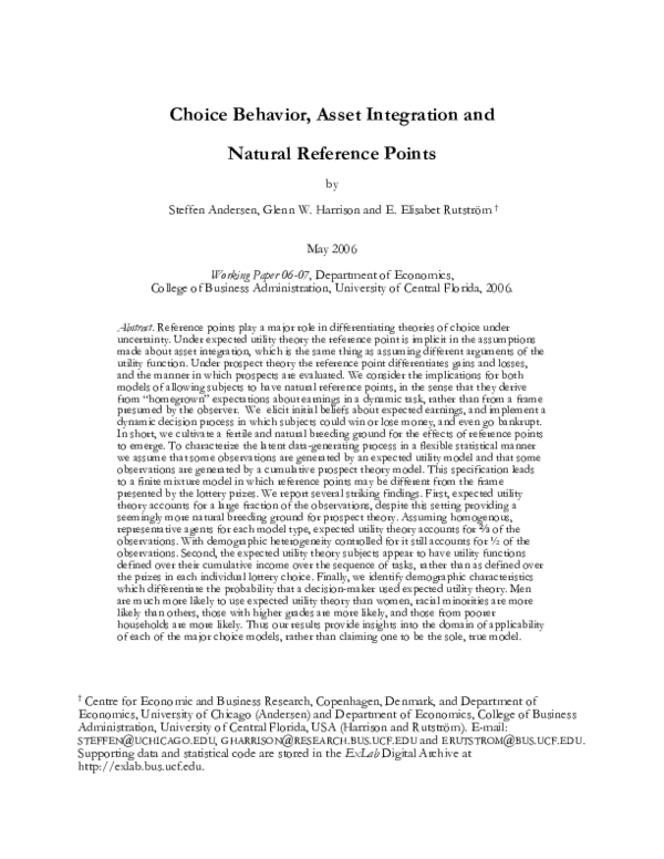 (PDF) Dynamic Choice Behavior: Asset Integration and Homogrown ...