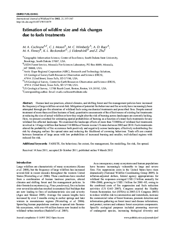 (PDF) Estimation of wildfire size and risk changes due to fuels treatments