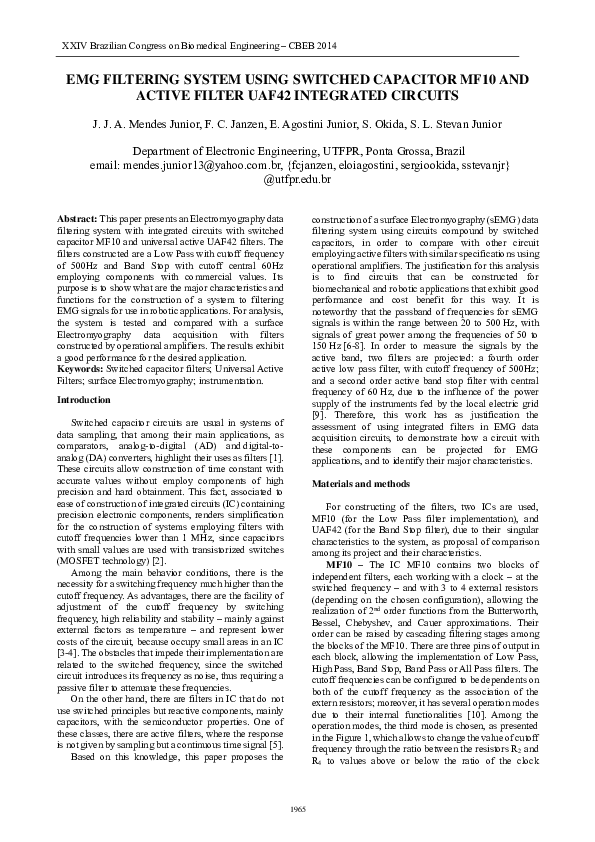 (PDF) Emg Filtering System Using Switched Capacitor MF10 and Active ...