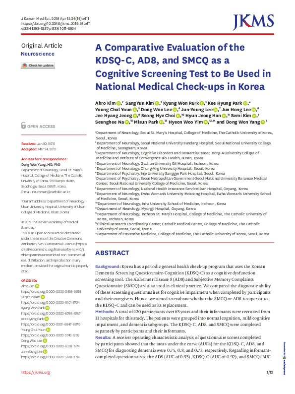 (PDF) A Comparative Evaluation of the KDSQ-C, AD8, and SMCQ as a ...