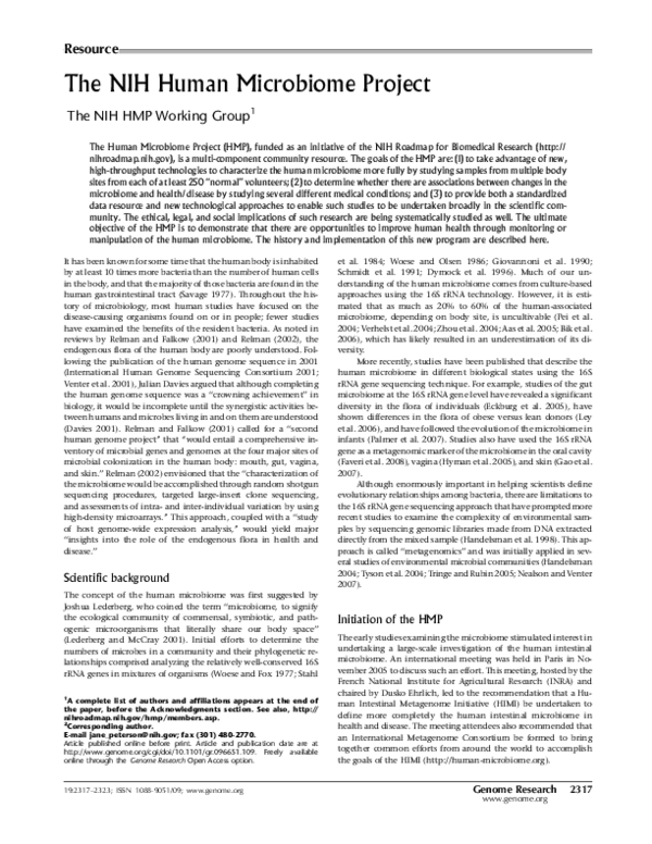 (PDF) The NIH Human Microbiome Project