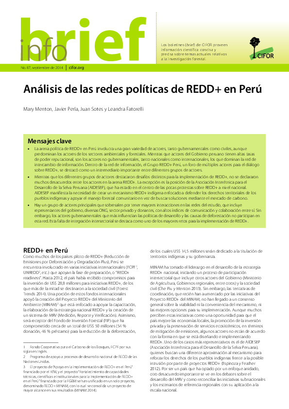 (PDF) Análisis de las redes políticas de REDD+ en Perú