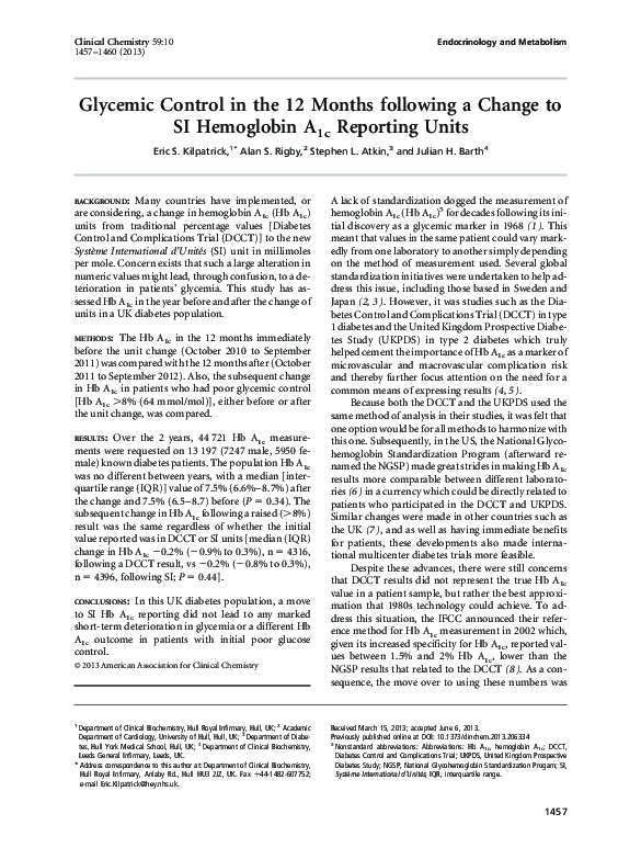 (PDF) Glycemic Control in the 12 Months following a Change to SI ...