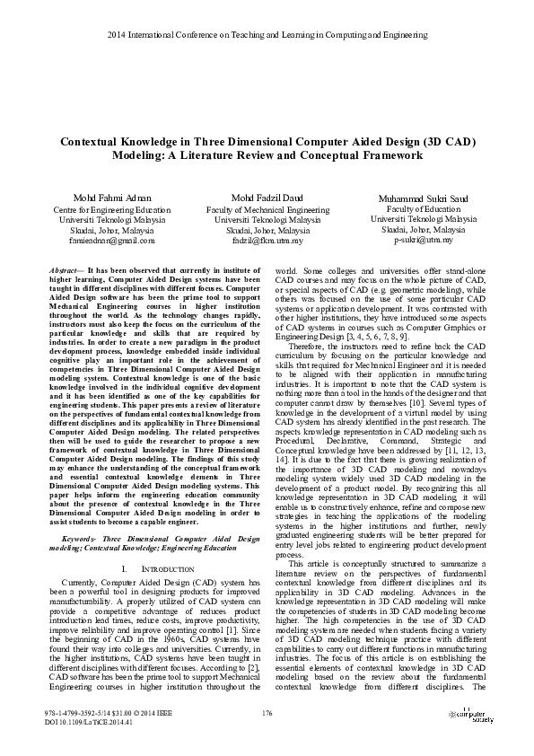 Pdf Contextual Knowledge In Three Dimensional Computer Aided Design